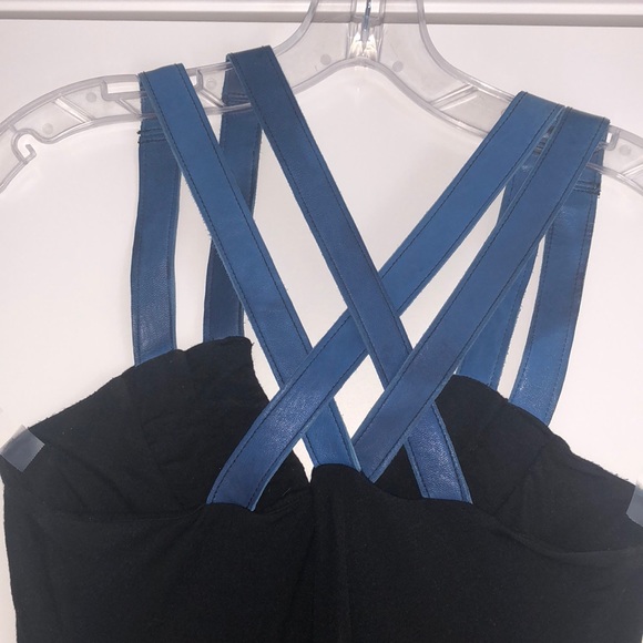 Akiko | Tops | Neimans Black Tank With Blue 0 Leather Straps | Poshmark